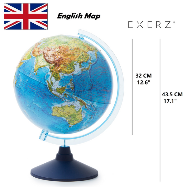 Exerz 32cm Relief Illuminated World Globe- Physical Map Day - Light Up ...