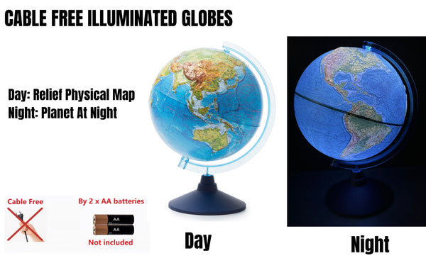 Exerz 32cm Relief Illuminated World Globe- Cable Free Interactive ...