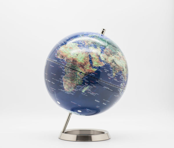Exerz 25cm World Globe with Stainless Steel Base - Navy Blue | Topglobe
